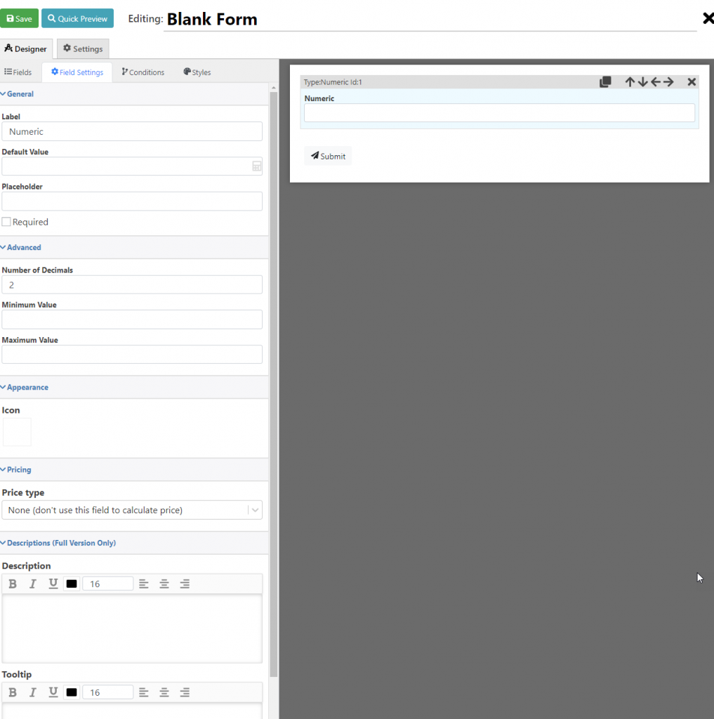 Numeric - All in One Forms