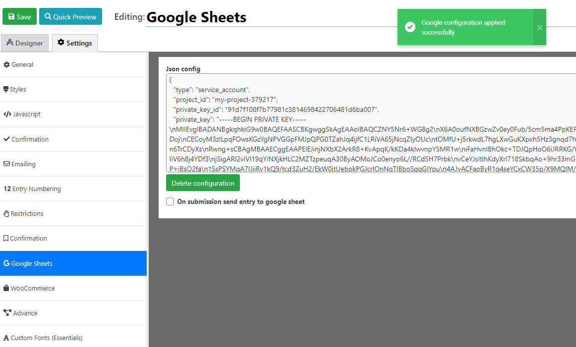 Configuring the Google Sheet add on - All in One Forms